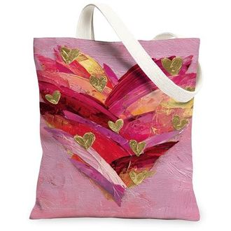 Generic Sacs fourre-tout en toile &agrave; motif de coeur, sacs &agrave; provisions l&eacute;gers et r&eacute;utilisables, motif floral chic, lavable, p&ecirc;che, 13x15 Inch