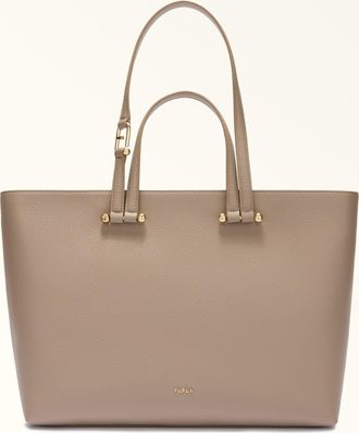 Furla Duetto Tote-bag L Stucco Gray Grau Genarbtes Kalbsleder Damen