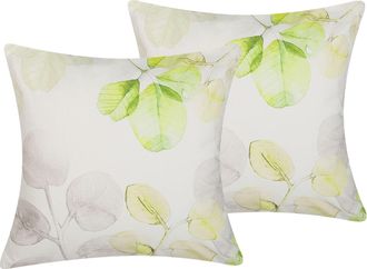 Beliani Dekokissen Bl&auml;ttermotiv Baumwolle wei&szlig;/gr&uuml;n/grau 45 x 45 cm im 2er Set Peperomia