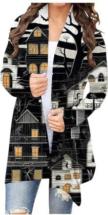 Generic 2026 Vestes pour femmes mode d&eacute;contract&eacute;e sur le th&egrave;me dHalloween imprim&eacute; chemise cardigan veste &agrave; manches longues, gris, XXL