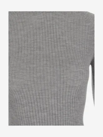 SA SU PHI Womens Cashmere And Silk Rib Knit Sweater Grey