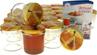 MamboCat 25er Set Einmachglas 350 ml I Schöne Rundgläser Einkochgläser mit Schraubdeckel mit Honigwabe als Honiggläser UVM I Twist Off to 82 I Aufbewahrungsglä