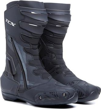 TCX TR1 Bottes de Moto pour Hommes, Certifiées et Sportives, Tige en Microfibre, Glissière Elastique sur Le Côté et Fermeture Velcro, Noir, 44 EU