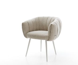 DELIFE Esszimmerstuhl Jada-Flex Webstoff Soft Beige 4-Fu&szlig; konisch Edelstahl Taschenfederkern, Esszimmerst&uuml;hle