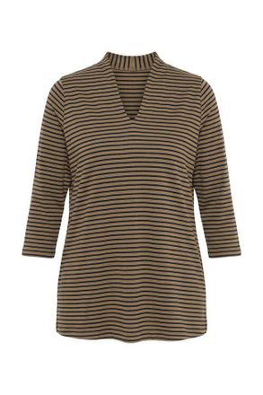 Ulla Popken T-Shirt Shirt Ringel Kelchkragen 3/4-Arm Pima Cotton