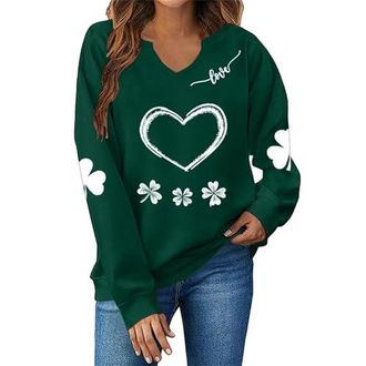 Generic Sweat-shirt de la Saint-Patrick avec imprim&eacute; tr&egrave;fle irlandais pour femme - Motif tr&egrave;fle porte-bonheur - Grande taille - Haut &agrave; manches longues - Col e