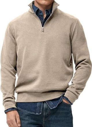 Generic Pull &agrave; col roul&eacute; pour homme - Sans capuche - Demi-fermeture &eacute;clair - Couleur unie - Pull d&eacute;contract&eacute; - Printemps - Automne - Manches longues - Col mon