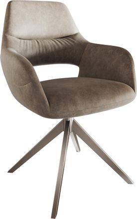 DELIFE Polsterstuhl Yago-Flex mit Armlehnen Kreuzgestell breit Edelstahl Mikrofaser Taupe Vintage Taschenfederkern