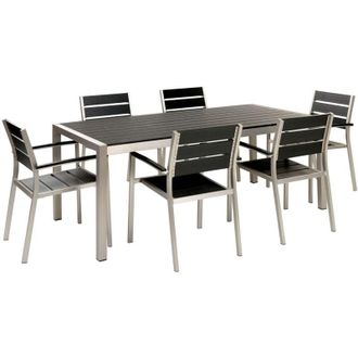 Beliani Gartenm&ouml;bel Set Schwarz Aluminium und Kunstholz 6-Sitzer Modern Terrasse Outdoor Ausstattung M&ouml;bel
