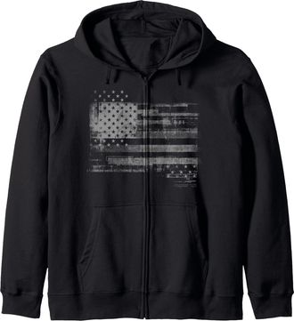 Trendy Apparel Distressed Faded Black and White USA Flag Kapuzenjacke