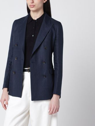 Tagliatore Zweireihige Jacke aus Leinen in Marineblau