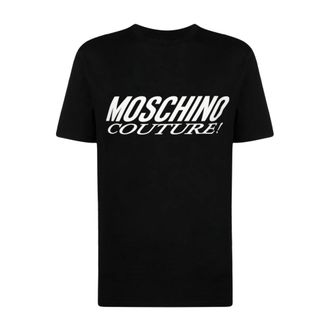 Moschino Homme, Tops, Noir, Taille: M T-shirt Noir avec Logo Imprimé et Col Rond