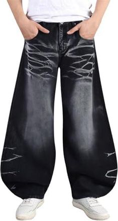 Generic Y2k Jean baggy pour homme - Style hip-hop r&eacute;tro d&eacute;contract&eacute; - Coupe droite - Style ann&eacute;es 2000 - Denim - Avec jambes larges - Style gothique streetwea
