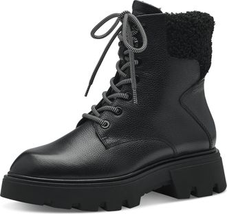 Tamaris Damen Combat Boots, Frauen Stiefeletten,warm gefüttert,Bootee,Booties,halbstiefel,Kurzstiefel,uebergangsschuhe,Black Leather,40 EU