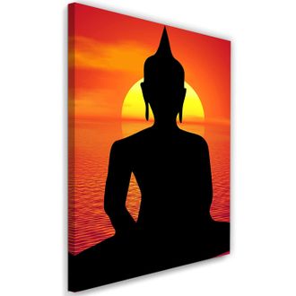 Feeby Vlies Leinwandbild XXL L&auml;cheln des Buddha Asien Orient 80x120 cm Wandbild Kunst Bilder Schlafzimmer Deko Wohnzimmer Sonnenuntergang Abstraktion Medita