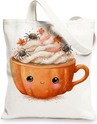 Generic Sacs fourre-tout en toile avec motif de citrouille mignonne, adorable motif dessin animé, sacs dépicerie réutilisables, légers et lavables, sacs en to