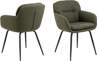 AC Design Furniture Liv Esszimmerstuhl mit Armlehne, Alea Stoff grün 61, Gestell matt schwarz rau pulverbeschichtet Stahl mit quersteppung und Reissverschluss