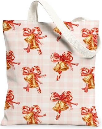 Generic Sacs fourre-tout vintage en toile avec motif de ruban fantaisie, sacs d&eacute;picerie r&eacute;utilisables, l&eacute;gers et lavables en toile pour salle de sport, voyage