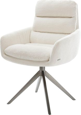 DELIFE Esszimmerstuhl Abelia-Flex mit Armlehnen Kreuzgestell breit Graphit Bouclé Soft Beige 360° drehbar Wippfunktion