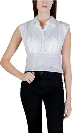 Guess Femme, Tops, Blanc, Taille: 38 FR Chemisier sans manches &agrave; boutons avec col classique