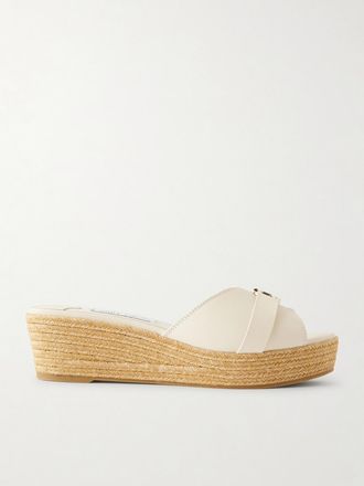Jimmy Choo London Mules Plates-formes Fa&ccedil;on Espadrilles En Cuir &Agrave; Logo Leda - Blanc cass&eacute;