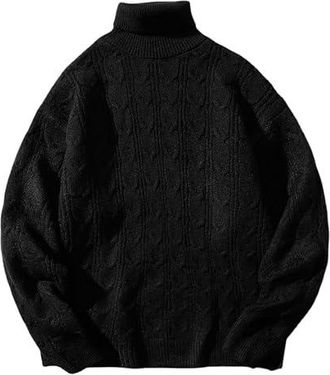 Generic Haut à col roulé pour homme - Pull à col roulé à manches longues et coupe ajustée - Pull tricoté à col roulé décontracté pour lhiver, Noir, XXXL
