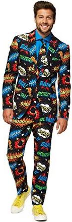 OppoSuits Homme Crazy Prom Suits for Men - Badaboom - Comes with Jacket, Pants and Tie in Funny Designs Costume dhomme, Black, 42