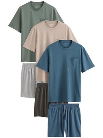 Next Homme Pyjama Short en Jersey, Lot de 3 Blue/Green/Stone M