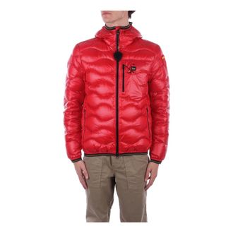Blauer Homme, Vestes, Rouge, Taille: 2XL Manteau Rouge &agrave; Capuche Logo Fermeture &Eacute;clair Poches