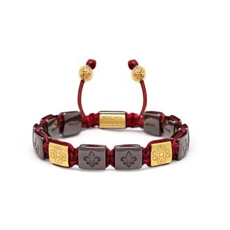 Nialaya Homme, Accessoires, Jaune, Taille: XL Mens Ceramic Flatbead Bracelet in Dark Red and Gold