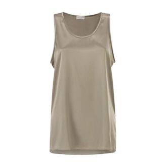 Brunello Cucinelli Stretch-Seiden-Satin-Rundhals-Top - - Tops - Damen - Beige - M