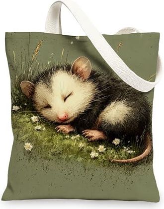 Generic Sacs fourre-tout en toile avec motif animal mignon, adorable motif possum, sacs dépicerie réutilisables, légers et lavables pour salle de sport, voyag