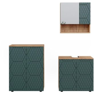 Vicco Ensemble de meubles de salle de bain Irma, Vert, 3 pi&egrave;ces, avec meuble bas 60 cm