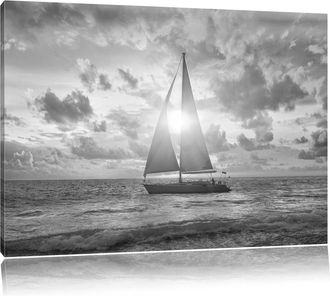Pixxprint Segelboot nahgelegen der Küste, Größe: 100x70cm, Leinwandbild, fertig gespannt, Wandbild, Dekoration, Kunstdruck, kein Poster
