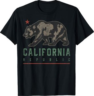 Trendy Apparel California Bear Flag Green Text Vintage T-Shirt