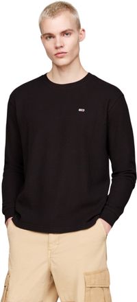 Tommy Jeans Herren Langarmshirt Regular Fit Waffle Rundhalsausschnitt, Schwarz (Black), XXL