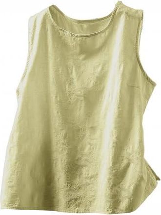 Generic Hauts sans manches en coton et lin pour femme - Gilet en coton pour femme - Chemise tendance &agrave; col en V - Coupe ample - Tunique - Confortable - Col ro