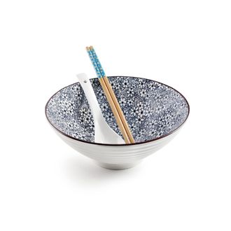 Ibili Set für Ramen Sapporo, Schüssel + Löffel + 2 Stäbchen, Porzellan