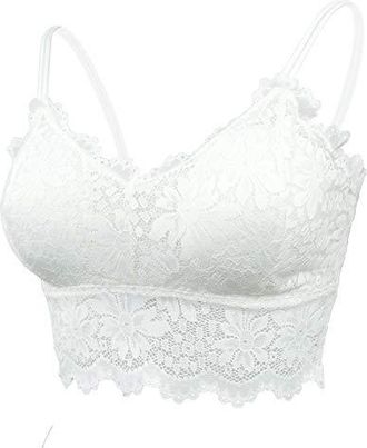 Feoya Bustier Tops Soutien-gorge en dentelle sans armatures fines sans coutures Corset Yoga Entraînement Sous-vêtements Taille 70A-85D - Blanc - XL