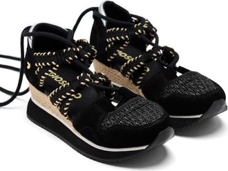 Gioseppo Offene Sneaker, Leder, Keilabsatz, Raffia, Grau, Schwarz, 37 EU