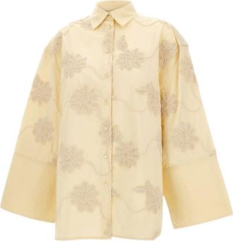 Rotate Rotate Birger Christensen, Femme, Blouses et Chemises, Beige, Taille: 38 FR Flower Oversized Shirt