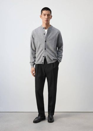 Mango Cardigan 100 % laine maille fine gris chin&eacute; moyen - Homme - XXL - MANGO MAN