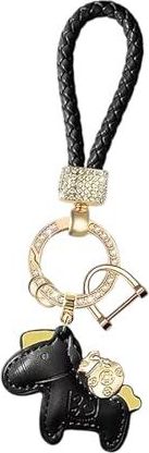 Generic Porte-cl&eacute;s &agrave; breloques avec motif cheval en cuir synth&eacute;tique et m&eacute;tal pour cadeaux et personnalisation Porte-cl&eacute;s en polyur&eacute;thane, Noir, taille unique