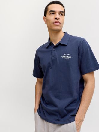 Jack & Jones Poloshirt JACK & JONES JJBRANDON POLO SS, Herren, Gr. XS, blau (navy blazer), Jersey, Obermaterial: 100% Baumwolle, bedruckt, regular fit, Shirts