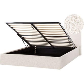 Beliani Bett mit Stauraum Boucl&eacute; ORBEY 140 x 200 cm Cremewei&szlig;