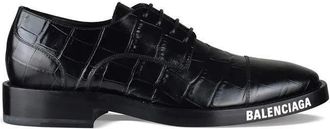 Balenciaga Crocodile-Print Calfskin Derby Shoe - Gr. 40 (EU) - in Schwarz