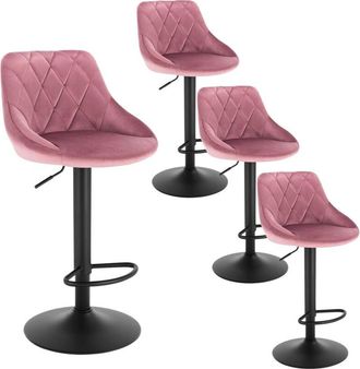 Woltu Woltu - Lot de 4 Tabourets de bar si&egrave;ge bien rembourr&eacute; en velours, Hauteur r&eacute;glable pieds en m&eacute;tal, Rose