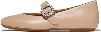 FitFlop DELICATO Mary Janes Chaussures Plates en Cuir avec Boucle en Cristal pour Femme, Beige Classique, 38 EU, Beige Classique, 5.5 UK Narrow