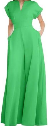 Generico Jumpsuit Élégant Femme Grande Taille Combinaison Sans Manches Col en V avec Poches Longue Pantalon Overall Chic Rompers Playsuit Couleur Unie