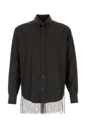 Fendi Espresso gestreiftes Wollhemd mit Spitze
